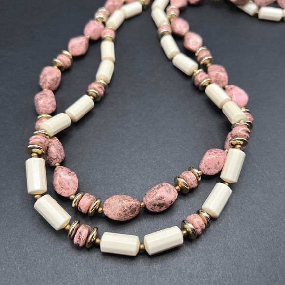 Estate | Jewelry | Vintage Double Strand Beaded Necklace Pink Cream ...